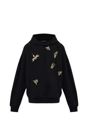 Balmain Long-sleeve Embroidered Insect Hooded Sweatshirt - Black