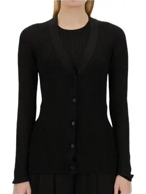 Fabiana Filippi Ribbed V-neck Long-sleeved Sweater - Black