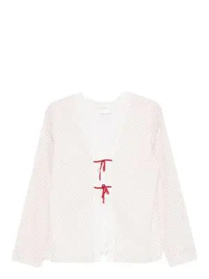 Posse Long Sleeve Lace Trim Polka Dot Top - White