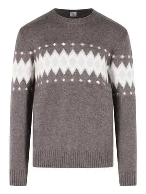 Eleventy Cashmere And Silk Blend Argyle Patterned Crew Neck Sweater - Brown