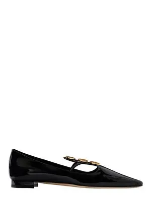 Manolo Blahnik Embellished Patent-leather Flats - Black