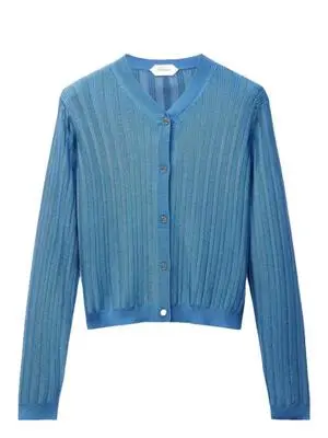 Versace Viscose Mesh Ribbed Knit Cardigan - Light Blue