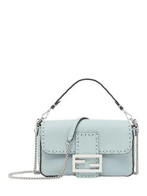 Fendi Baguette Mini Logo Plaque Tote Bag - Light Blue