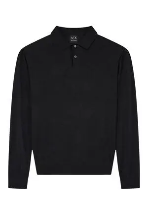 Armani Exchange Long-sleeve Knitted Polo Shirt - Black