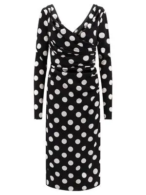 DOLCE & GABBANA Dolce & Gabbana Polka Dot V-Neck Midi Dress