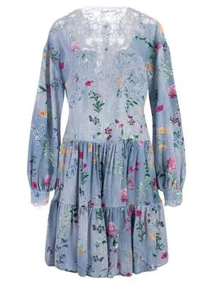 Ermanno Scervino Floral Print Silk Mini Dress - Blue