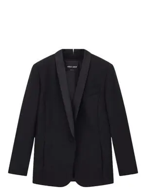 Giorgio Armani Single-breasted Satin Lapel Blazer - Black