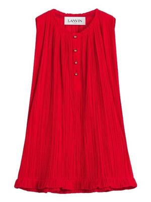 LANVIN Sleeveless Pleated Crewneck Top With Button Detail - Red