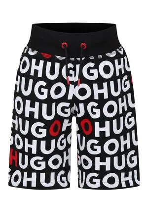 Hugo Boss Monogram Print Drawstring Bermuda Shorts - Black