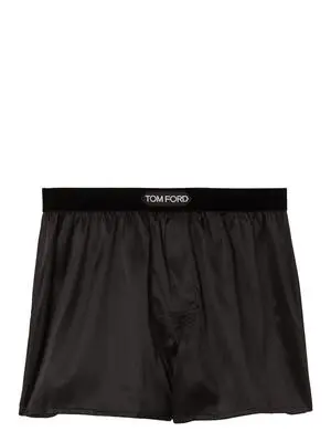TOM FORD Logo Waist Solid Color Swim Trunks - Black