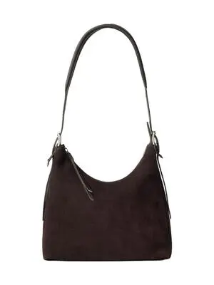 LEMAIRE Small Belted Bag In Suede Leather - Ebony Brown