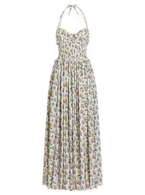 Dolce & Gabbana Floral Ruffled Maxi Dress - Gray