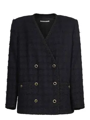 Alessandra Rich Check Tweed Bouclé Double-breasted Jacket - Black
