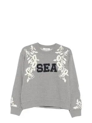 Sea Floral Embroidered Logo Sweatshirt - Grey