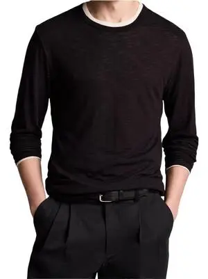 Vince Slub Pima Cotton Double-layer T-shirt - Black/smoky