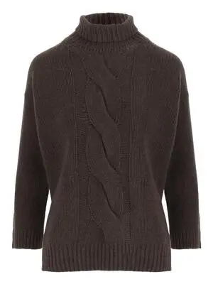 Bruno Manetti Wool Turtleneck Sweater With Cable Knit Detailing - Black