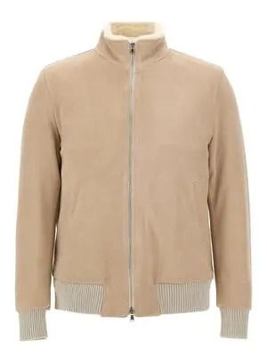 BARBA NAPOLI Long-sleeve Stand-collar Zip-up Jacket - Beige