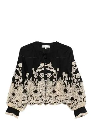 Sea Gracelyn Lace-trimmed Embroidered Blouse - Black