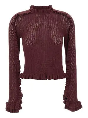 MARELLA Marella Long Sleeve Mock Neck Knit Top With Ruffle Details