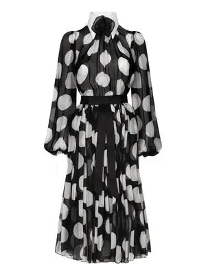 Dolce & Gabbana Polka Dot Chiffon Calf-length Dress - Black