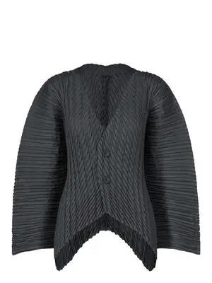 Issey Miyake Pleated Asymmetric Cardigan - Deep Navy Blue