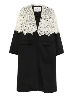 Sea Alina Lace-collar Coat - Black