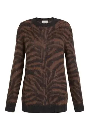 P.a.r.o.s.h Crew Neck Zebra Print Knit Top - Black