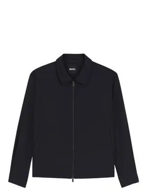 Hugo Boss Relaxed-fit Zip-up Jacket In Patterned Virgin Wool - Dark Blue
