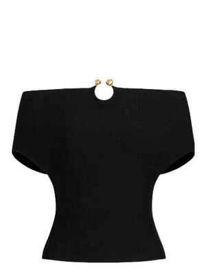 ALBERTA FERRETTI Alberta Ferretti Black Stretch Knit Top With Jewel Brooch
