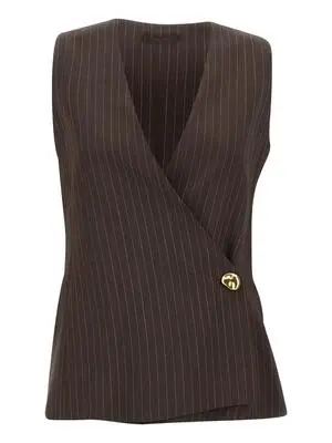 Marella Striped Sleeveless V-neck Vest - Brown