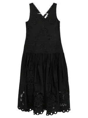 Sea Gardener Midi Dress With Floral Embroidery And Openwork Details - Black