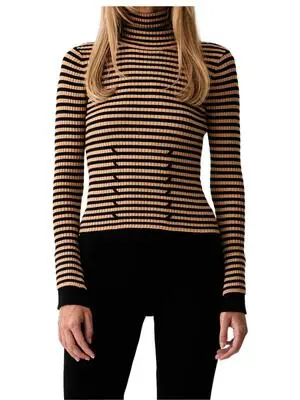 TWINSET Striped High Neck Long Sleeve Knit Top - Brown