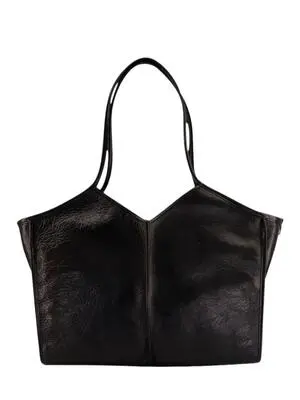 Hereu Medium Calella Distressed Leather Tote Bag - Black