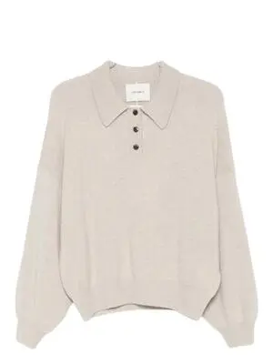 LISA YANG Long-sleeved Polo Collar Sweater - Beige