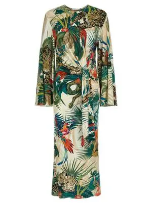 Roberto Cavalli Long Sleeve Jungle Print Maxi Wrap Dress - Green
