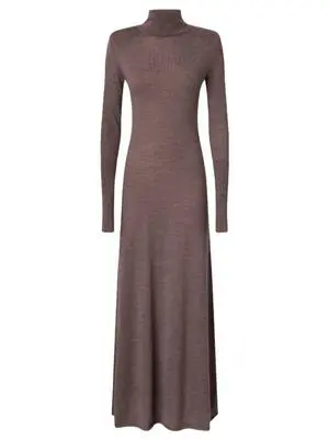 Pinko Fine-knit Merino Wool Maxi Dress With Turtleneck - Brown