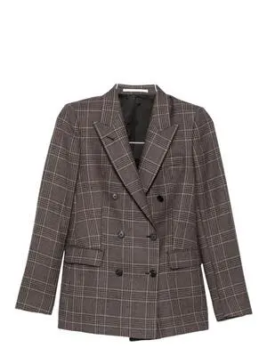Tagliatore Double-breasted Checked Long-sleeve Blazer - Brown