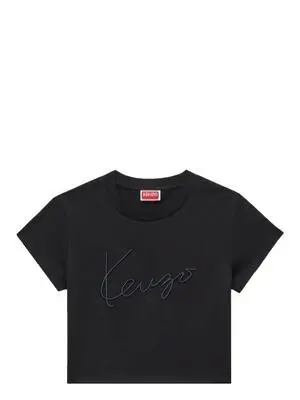 Kenzo Signature Embroidered Cropped Cotton T-shirt - Black