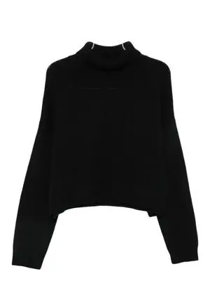 LISA YANG Ribbed Knit Roll Neck Long Sleeve Sweater - Black