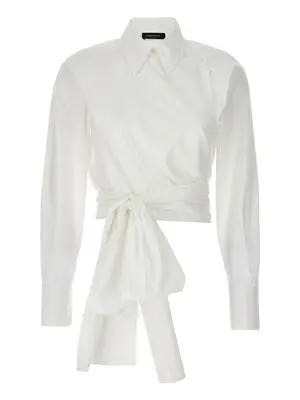 Fabiana Filippi Wrap Shirt With Buttoned Cuffs And Knot Detailing - White