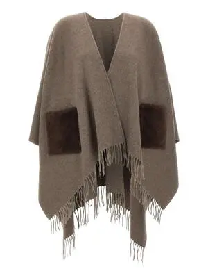 GRAN SASSO Gran Sasso Fringed Hem Cape With Fur Accents