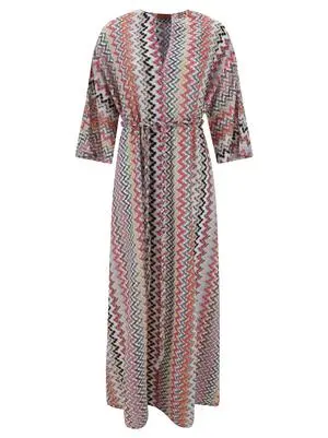 Missoni Zigzag Woven V-neck Maxi Kaftan Dress - Gray