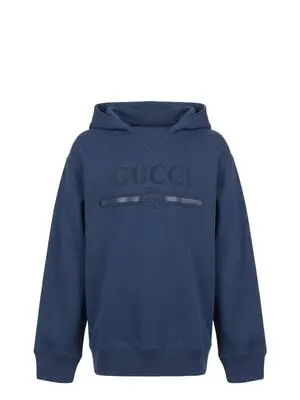Gucci Long-sleeve Hooded Sweatshirt With Monogram Detail - Blue