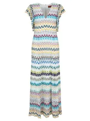 Missoni V-neck Midi Dress With Zigzag Pattern - Multblu