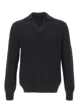 GRAN SASSO Long-sleeve Polo-collar Sweater - Black