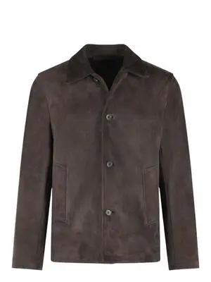 SALVATORE SANTORO Long-sleeve Jacket With Classic Collar And Button Closure - Brown
