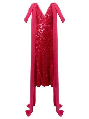 Erdem Drape-shoulder Sequinned Midi Dress - Red
