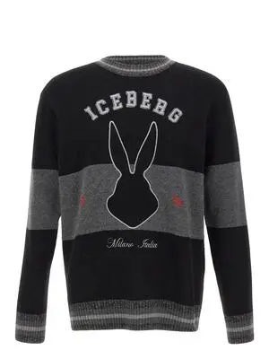 Iceberg Grey Striped Crew Neck Sweater - Black
