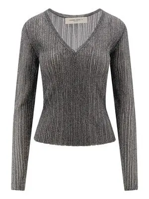 GOLDEN GOOSE Golden Goose Deluxe Brand V-Neck Lurex Top With Logo Patch