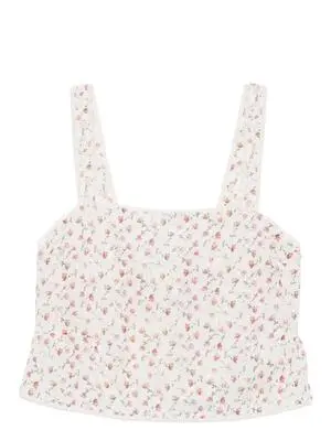 Posse Posse Charlotte Floral-Print Lace-Trim Cotton Tank Top Beige